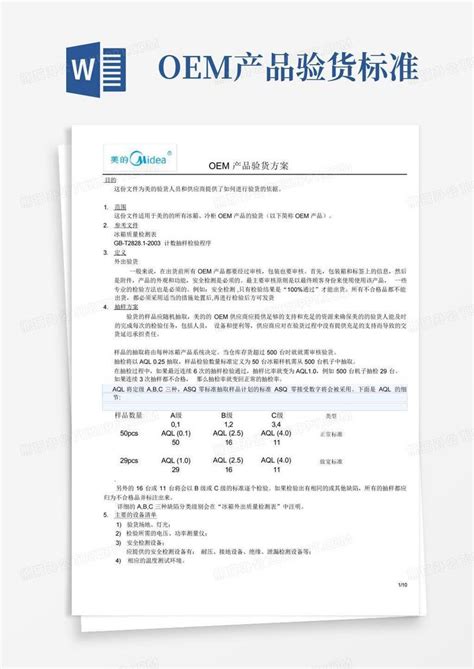 Oem产品验货标准word模板下载编号lpabmvon熊猫办公