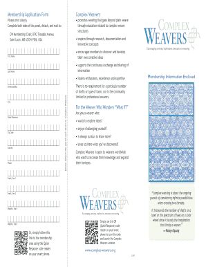 Fillable Online Complex Weavers Membership Application Form Fax Email