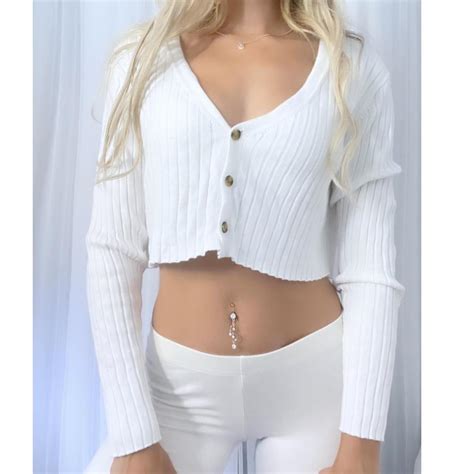 White Long Sleeve Cropped Cardigan Cardigan Depop