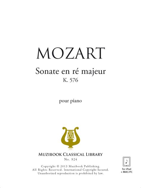 Sonate en ré majeur K Piano Wolfgang Amadeus Mozart EAN Muzibook