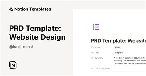 Prd Template Website Design Template Notion Marketplace