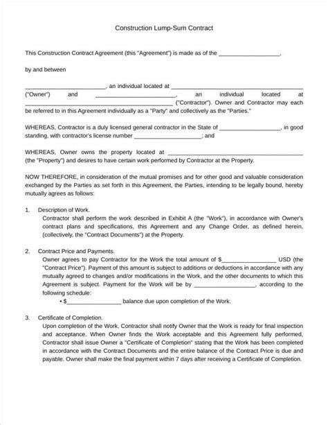 Best Lump Sum Construction Contract Template Construction Contract