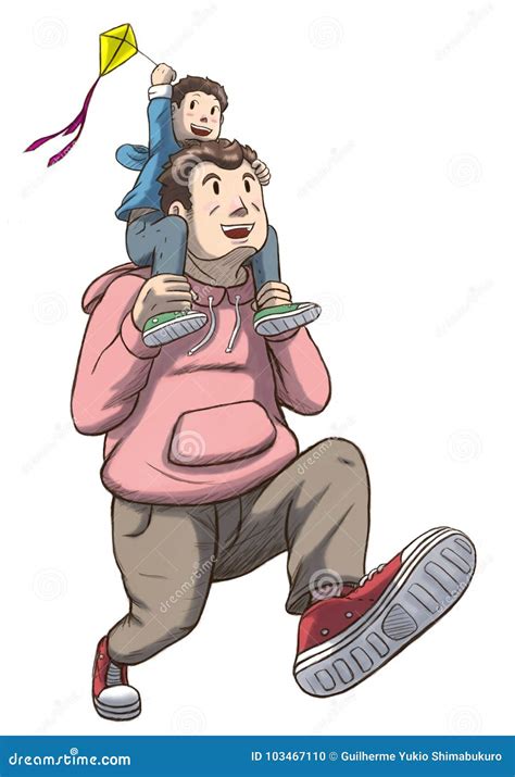 Father Carrying His Son On Shoulders Stock Illustration Illustration