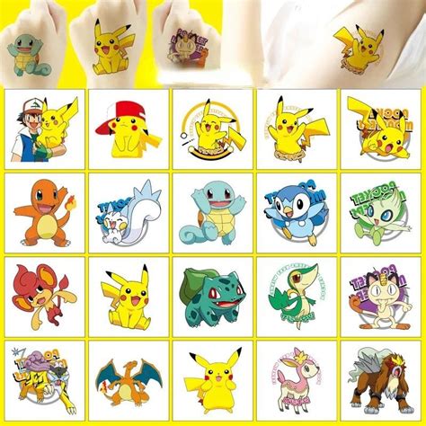 20 Peças Adesivos De Tatuagem Pokémon À Prova D água Fofo Pikachu