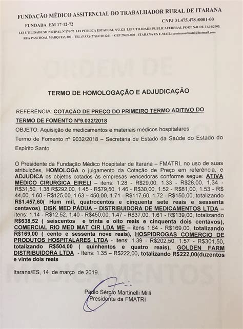 TERMO DE HOMOLOGAÇÃO E ADJUDICAÇÃO REFERENTE O TERMO DE FOMENTO Nº FMATRI