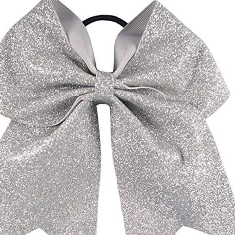 Big White Glitter Cheer Bows 6 Stiff Sparkly Hair Bow Etsy