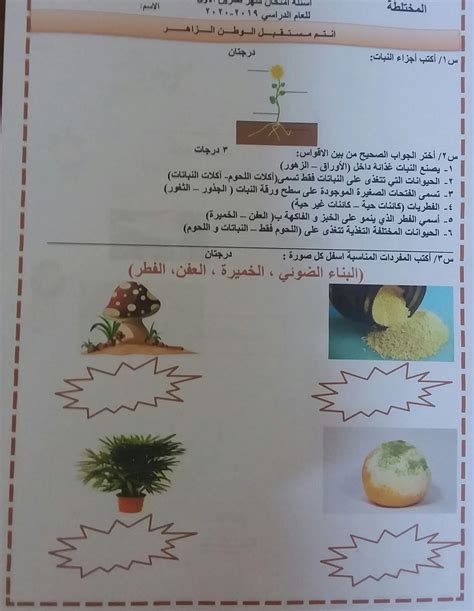 اسئله نموذجيه لمادة العلوم للصف الثالث ابتدائي للشهر الاول