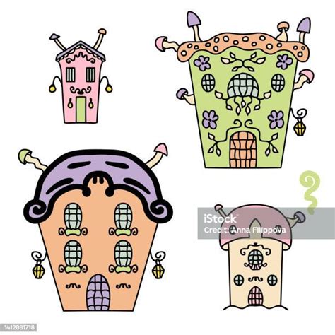 무시무시한 할로윈 버섯은 클립 아트 컬렉션을 소장하고 있습니다 카드 스티커 포스터 문구류에 적합합니다 장식 및 디자인을위한 낙서 격리 벡터 일러스트레이션 10월에 대한 스톡