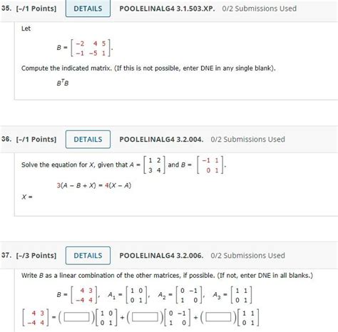 Solved 35 1 Points DETAILS POOLELINALG4 3 1 503 XP 0 2 Chegg