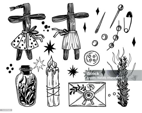 A Set Of Vector Occult Elements A Magic Set For Sorceresses Handdrawn