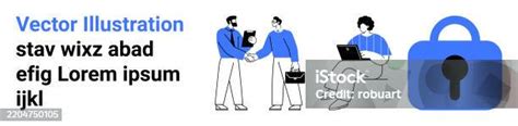사무실 환경에서 전문가와 함께하는 비즈니스 및 데이터 보안 개념 개념에 대한 스톡 벡터 아트 및 기타 이미지 개념 개념과