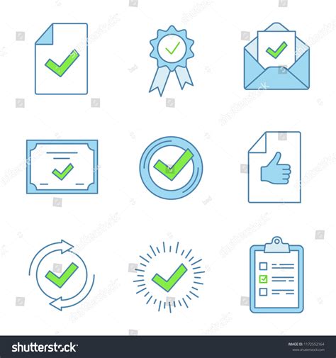 Approve Color Icons Set Document Verification Stock Vector Royalty