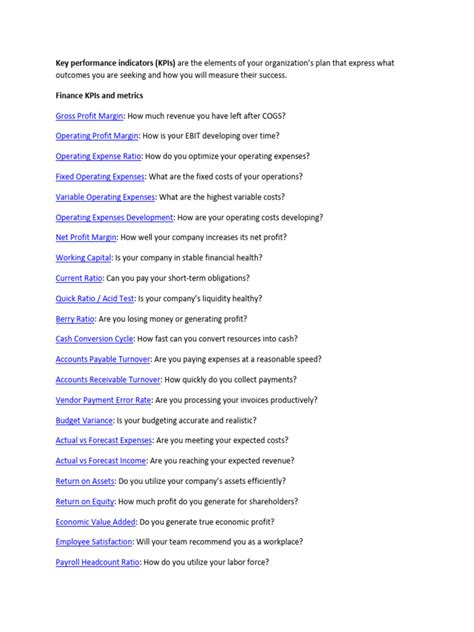 key performance indicators pdf performance indicator inventory