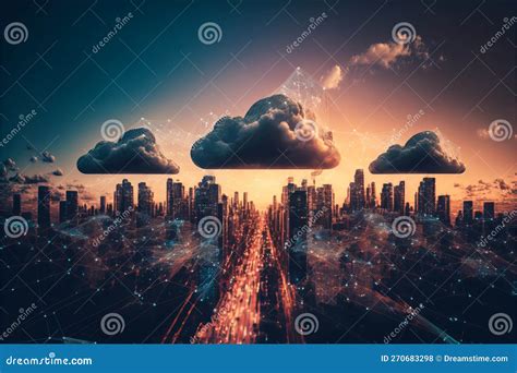 Digital Cloud Computing On Smart City Technology Concept Generative Ai Stock Illustration