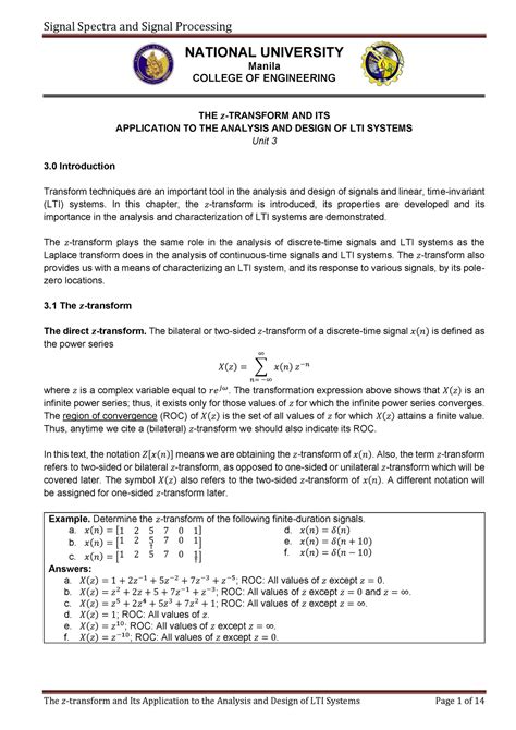 DSP Lecture Unit 3 The Z Transform And Its Applications To The