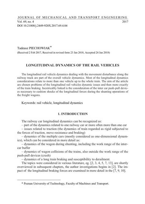 Pdf Longitudinal Dynamics Of The Rail Vehicles Dokumen Tips