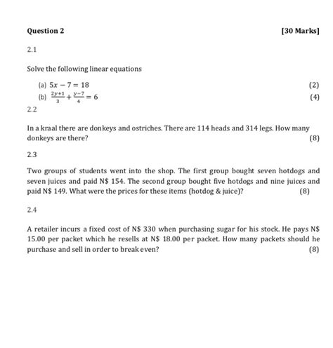 solved question 2 30 marks] 2 1 solve the following linear