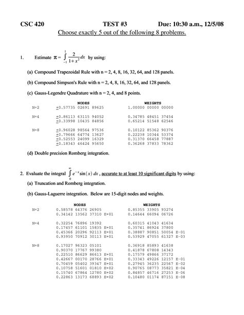 8 solved questions to evaluate the integrals exam 3 csc 420