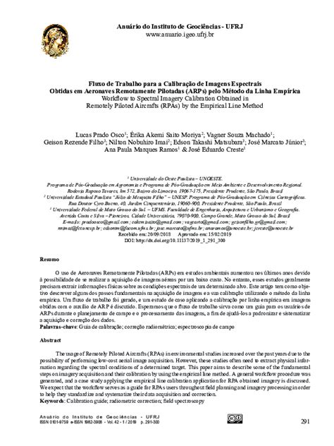Pdf Workflow To Spectral Imagery Calibration Obtained In Remotely Piloted Aircrafts Rpas By