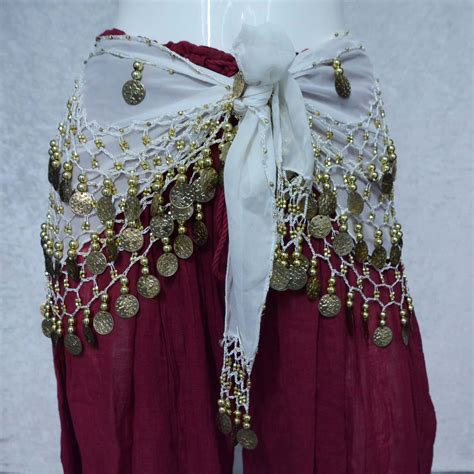 White Hip Scarf Gold Coins Dance Of Life
