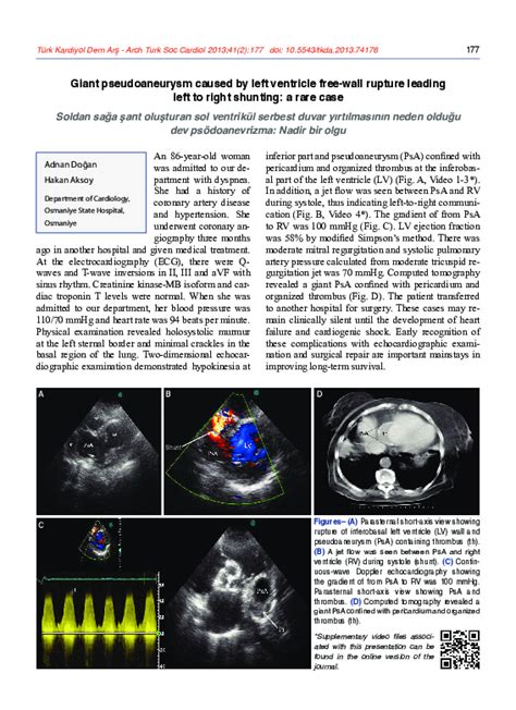 Pdf Giant Pseudoaneurysm Caused By Left Ventricle Free Wall Rupture