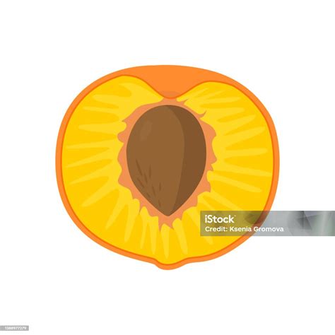 Irisan Persik Potong Peach Ilustrasi Vektor Datar Dalam Gaya Kartun