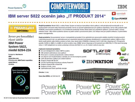 IBM server S822 oceněn jako IT PRODUKT 2014 MF Servis s r o