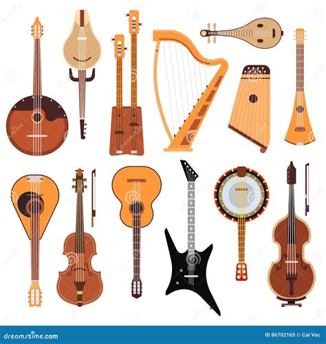 set of stringed musical instruments classical orchestra art sound tool and acoustic symphony