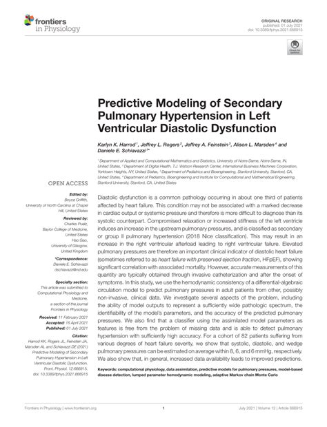 Pdf Predictive Modeling Of Secondary Pulmonary Hypertension In Left