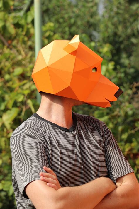 Bear Mask Diy Low Poly Mask Paper Craft Mask Pdf Template Etsy
