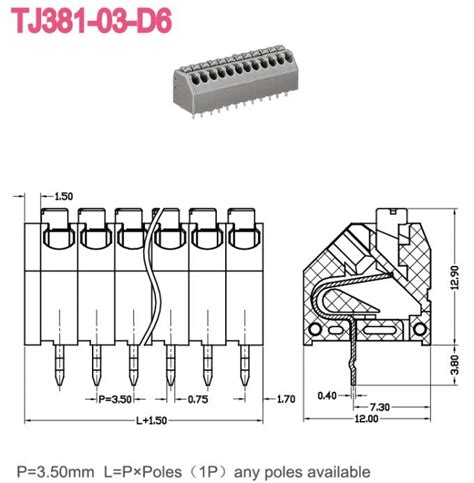 PCB Spring Terminal Block Mm Pitch A V Grey Color UL V