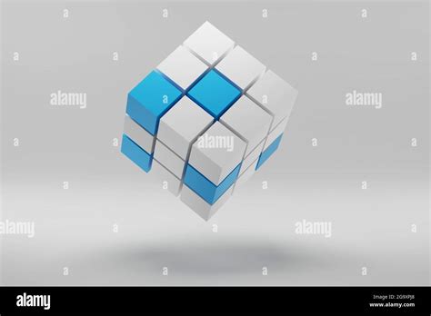 3d Illustration Of Big Cube Made Of Small Blocks Abstract Background