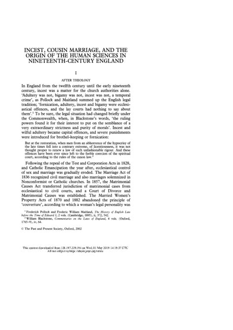 Pdf Incest Cousin Marriage And The Origin Of The Human Sciences In