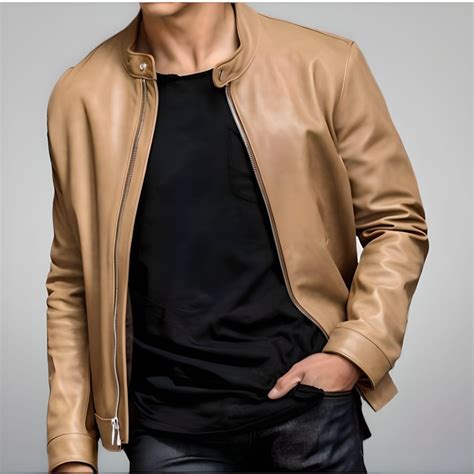 Premium Tan Biker Jacket Resilient Lamb Leather