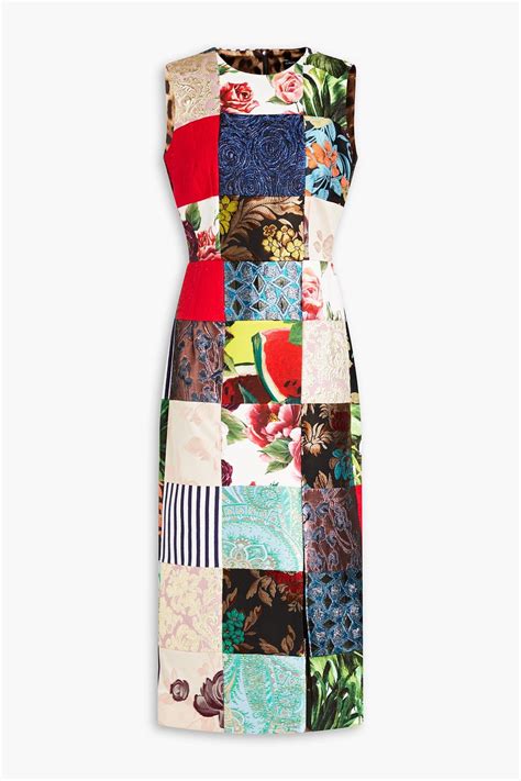 Dolceandgabbana Patchwork Brocade Jacquard And Satin Midi Dress The Outnet