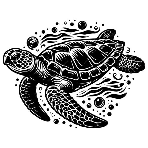 Sea Turtle Silhouette Vector Illustration On A White Background Line Art Premium Ai Generated
