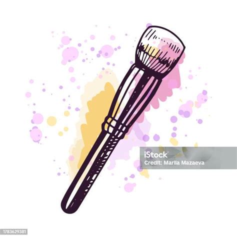 손으로 그린 화장품 브러쉬 미용 화장품 요소 자기 관리 물감이 튀는 수채화 파스텔 배경에 그림 미용실 화장품 매장 메이크업에 유용합니다 낙서 스케치 0명에 대한 스톡 벡터