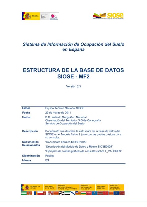ESTRUCTURA DE LA BASE DE DATOS SIOSE