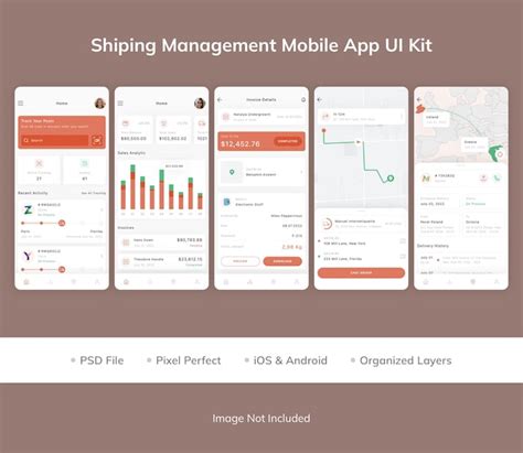 Shiping Management 모바일 앱 Ui 키트 프리미엄 Psd 파일