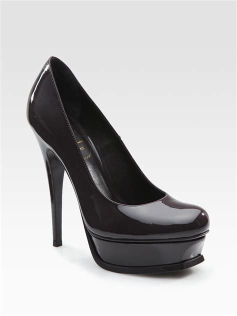 Saint Laurent Ysl Tribute Patent Leather Platform Pumps In Black