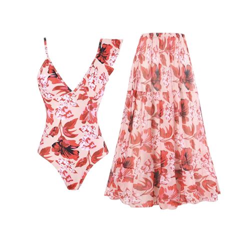 Wreesh Womens One Piece Swimsuits Beach Cover Ups Fashion Flower Print