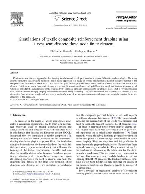 Hamila N Simulations Of Textile Composite Reinforcement Draping Using A New Semi Discrete