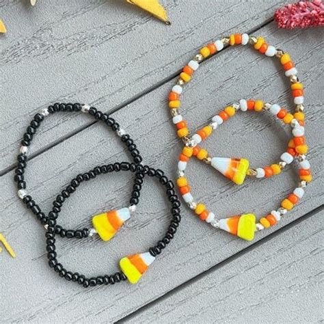 Candy Corn Beaded Elastic Stretch Bracelet Halloween Etsy