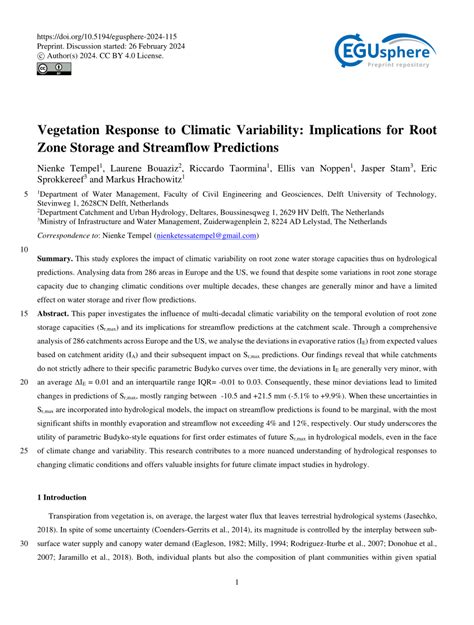 Pdf Vegetation Response To Climatic Variability Implications For Root Zone Storage And