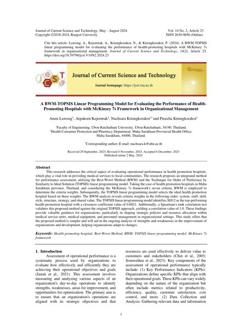 Pdf A Bwm Topsis Linear Programming Model For Evaluating The