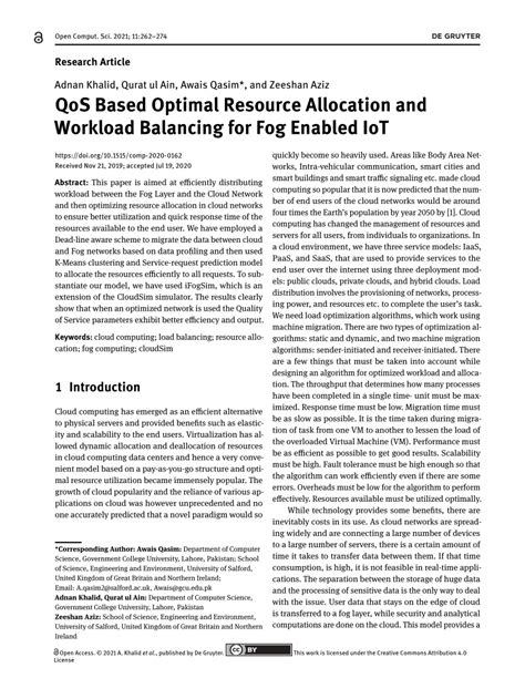 Pdf Qos Based Optimal Resource Allocation And Workload Balancing For
