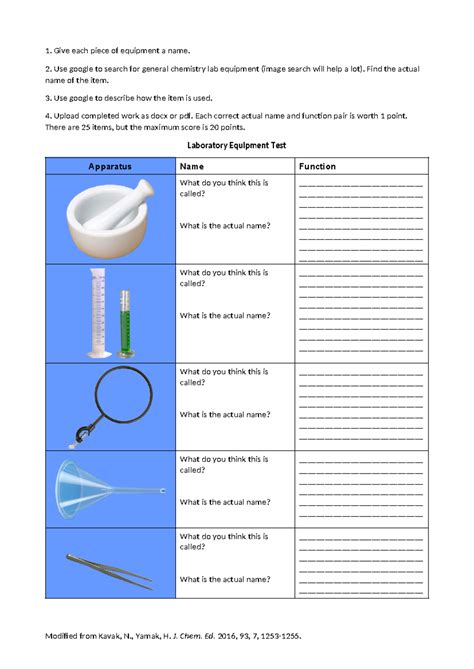 Chemical Apparatus Quiz Give Each Piece Of Equipment A Name Use
