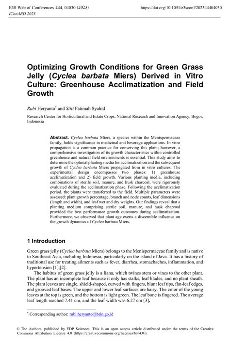 Pdf Optimizing Growth Conditions For Green Grass Jelly Cyclea