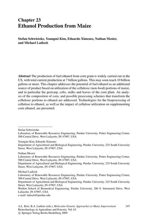 Pdf Ethanol Production From Maize