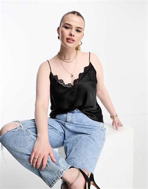 Asos Design Curve Lace Trim Cami In Black Asos